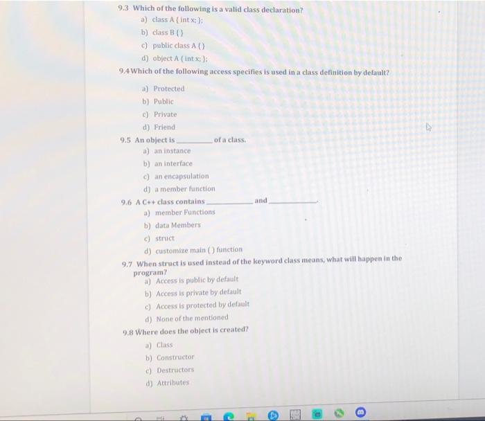 Solved 9.3 Which of the following is a valid class | Chegg.com