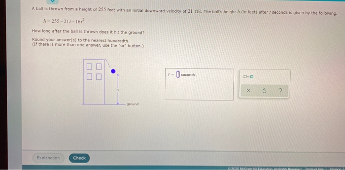 Solved A ball is thrown from a height of 255 feet with an | Chegg.com