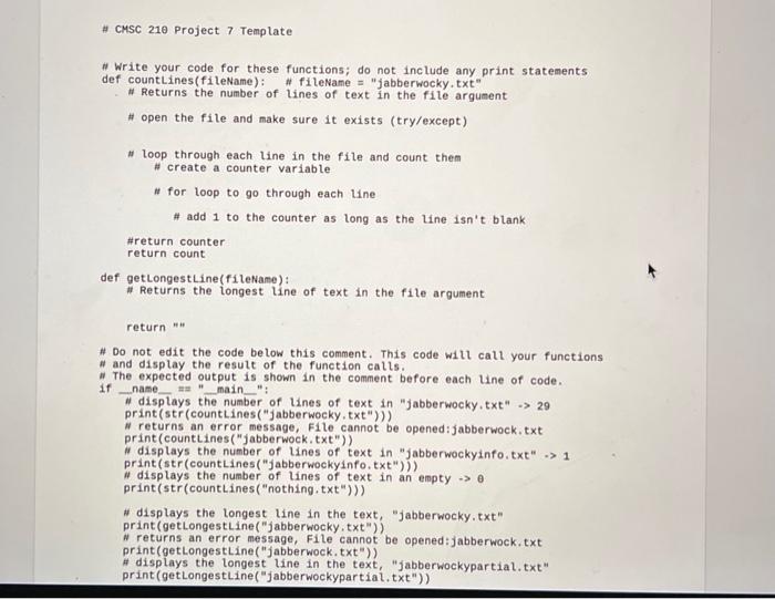 Solved \# CMSC 210 Project 7 Template "Write your code for | Chegg.com