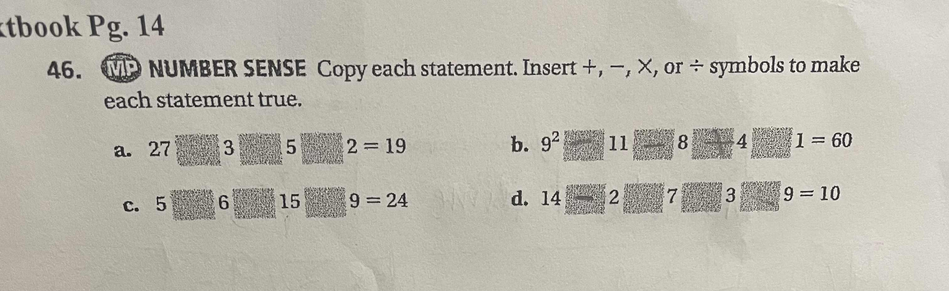 Solved tbook Pg. 14NUMBER SENSE Copy each statement. | Chegg.com