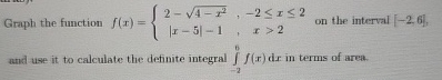 Solved Graph the function f(x)={2-4-x22,-2≤x≤2|x-5|-1,x>2 | Chegg.com