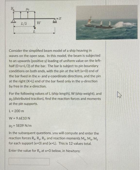 Solved 1/2 W Consider the simplified beam model of a ship | Chegg.com