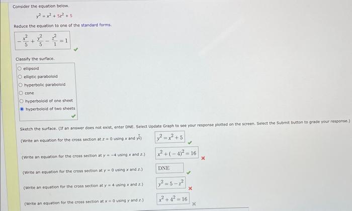 Solved Consider the equation below. y2=x2+5z2+5 Reduce the | Chegg.com