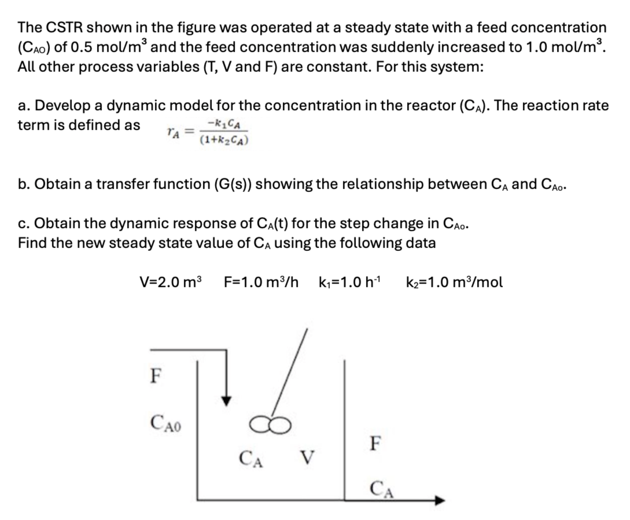 Solved The CSTR shown in the figure was operated at a steady | Chegg.com