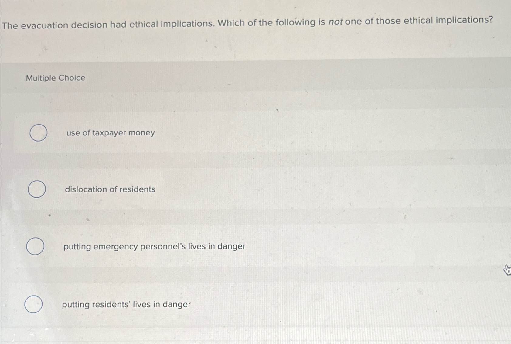 Solved The evacuation decision had ethical implications. | Chegg.com