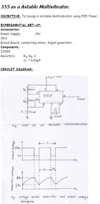 Solved 555 as a Astable Multivibrator. OBJECTIVE: To Design | Chegg.com