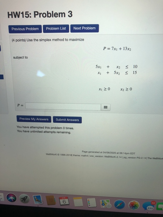 Solved Hw15 Problem 3 Previous Problem Problem List Next