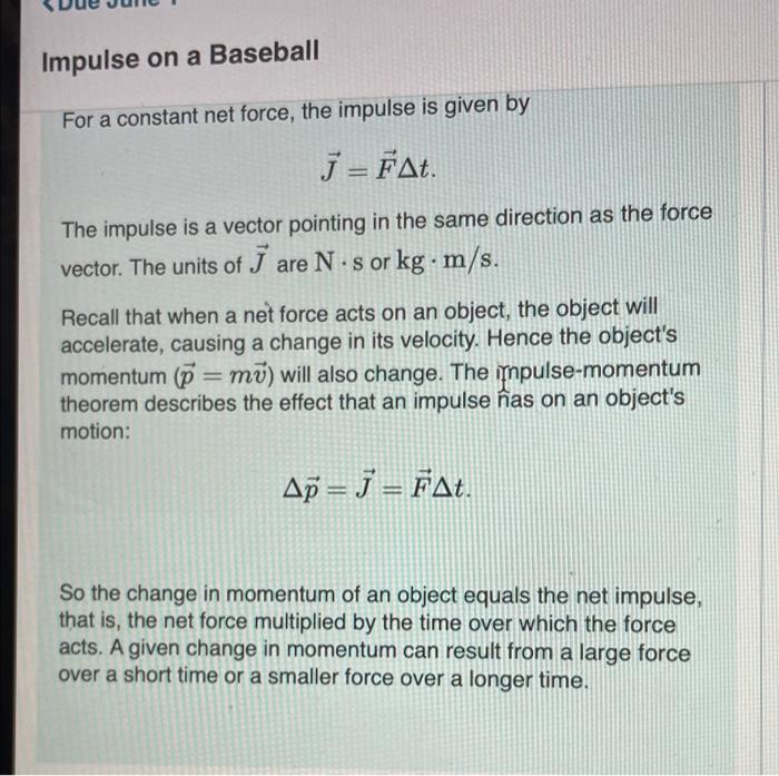Solved Impulse on a Baseball Learning Goal: To understand | Chegg.com