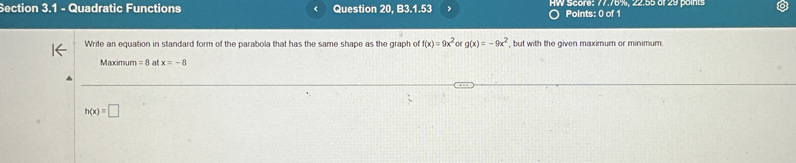 Solved Section 3.1 - ﻿Quadratic FunctionsQuestion 20, | Chegg.com