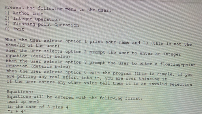 Solved Present the following menu to the user: 1) Author | Chegg.com
