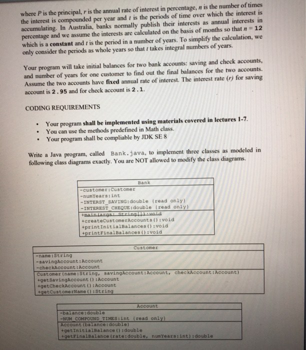 Solved Bank.java Program to calculate the final balance of a | Chegg.com