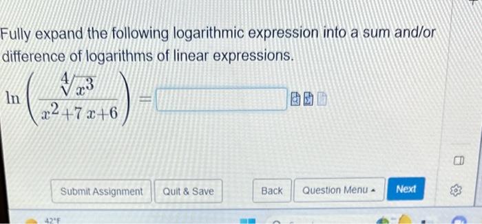 Solved Fully expand the following logarithmic expression | Chegg.com
