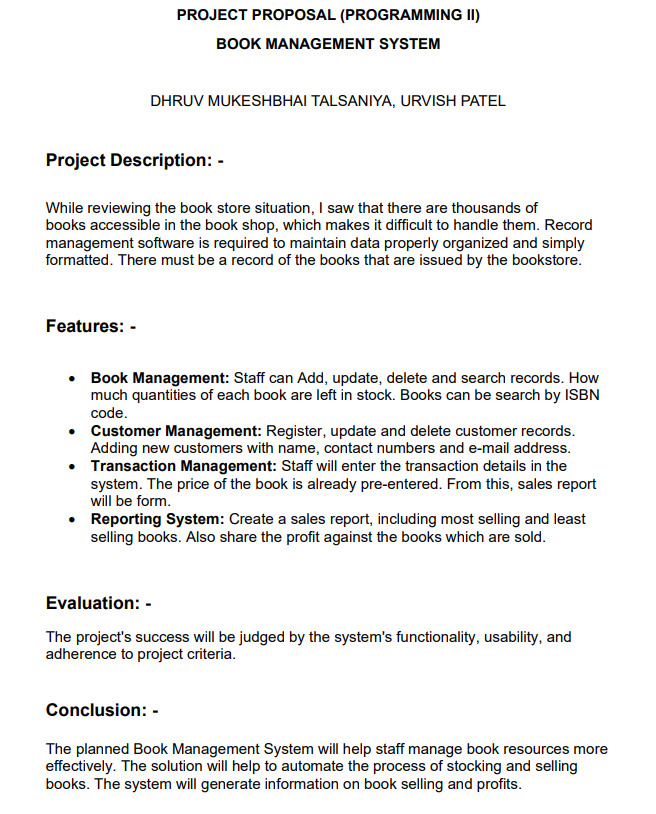 Solved PROJECT PROPOSAL (PROGRAMMING II)BOOK MANAGEMENT | Chegg.com