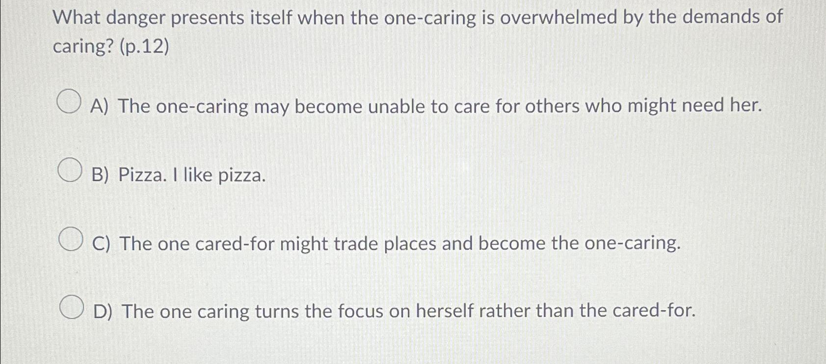Solved What danger presents itself when the one-caring is | Chegg.com