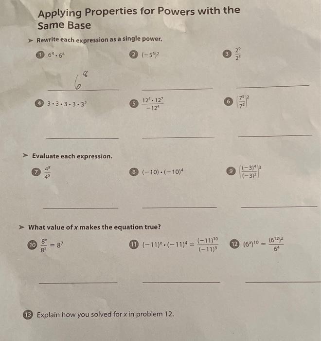 Solved Applying Properties For Powers With The Same Base Chegg
