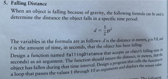 Solved 5. Falling Distance When an object is falling because | Chegg.com