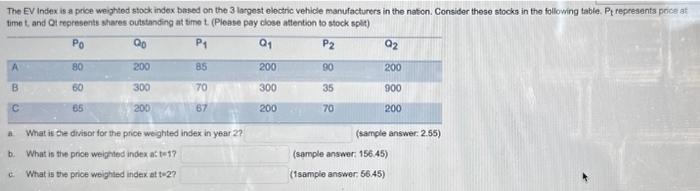 Solved A. What is che divisor for the price weighted index | Chegg.com