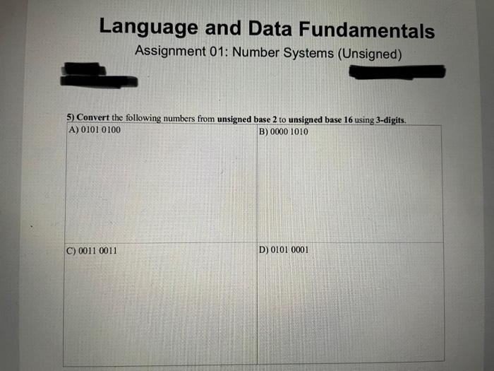 Solved Language and Data Fundamentals Assignment 01: Number | Chegg.com