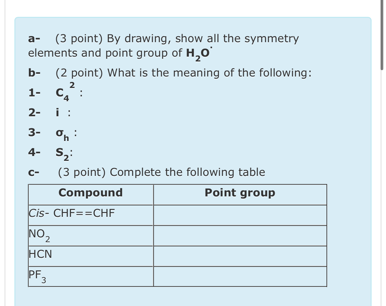 Solved a- (3 ﻿point) ﻿By drawing, show all the symmetry | Chegg.com