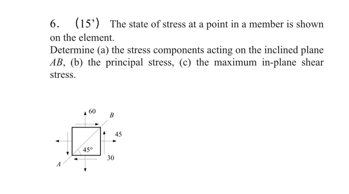 Solved 6. (15') The state of stress at a point in a member | Chegg.com