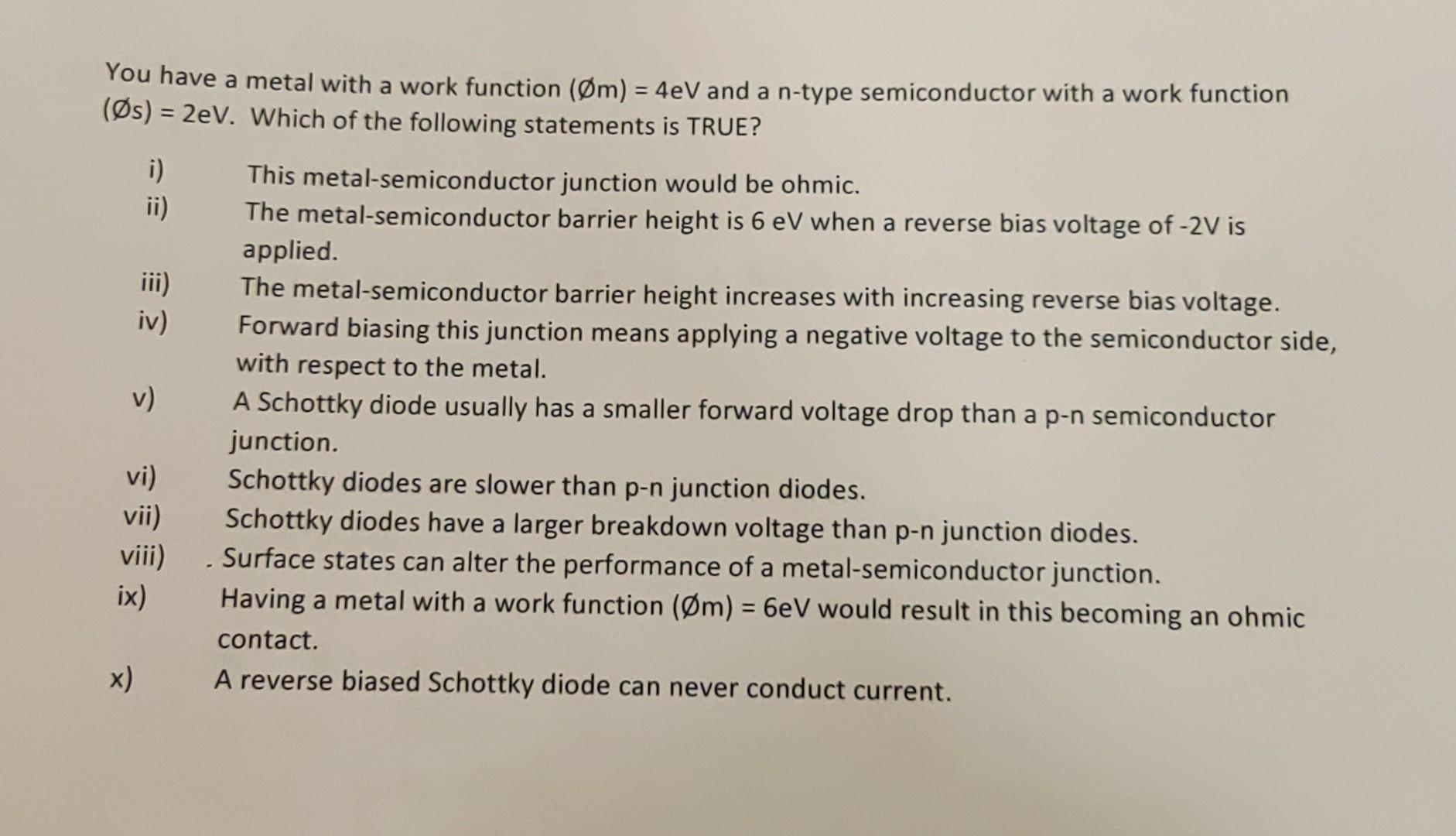 Solved You have a metal with a work function (∅m)=4eV and a | Chegg.com