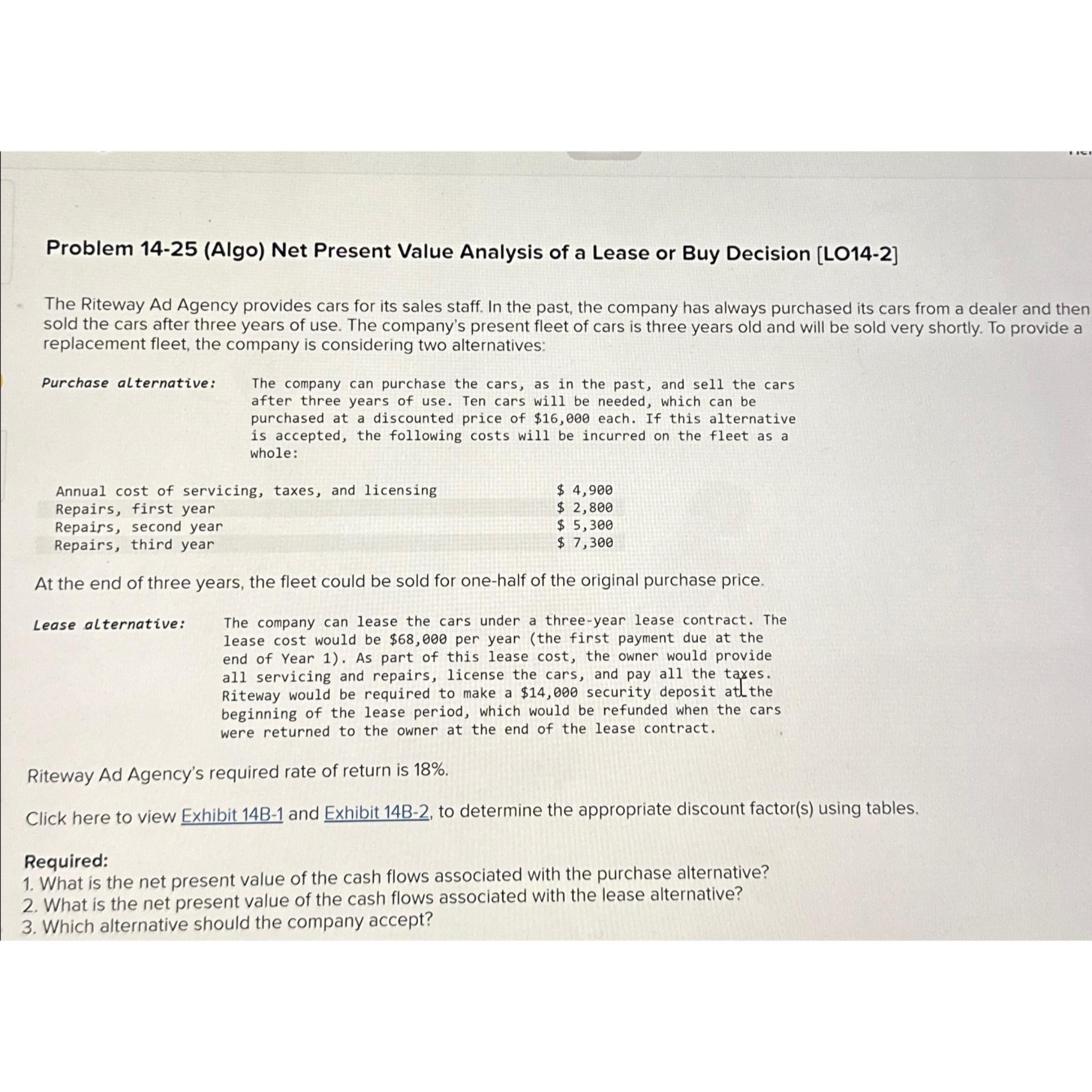 Solved Problem 14-25 (Algo) ﻿Net Present Value Analysis of a | Chegg.com