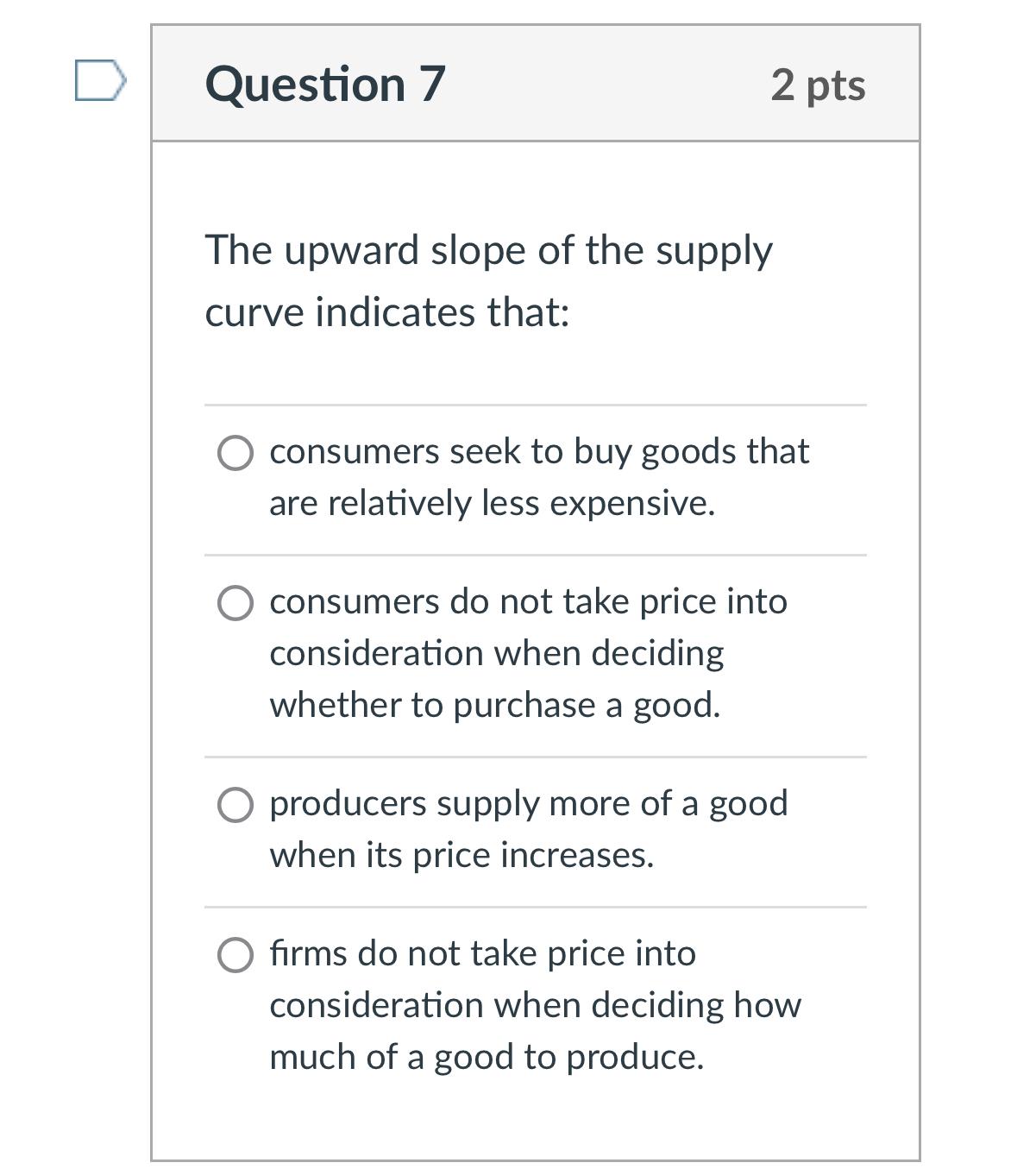 Solved Question 72 ﻿ptsThe upward slope of the supply curve | Chegg.com