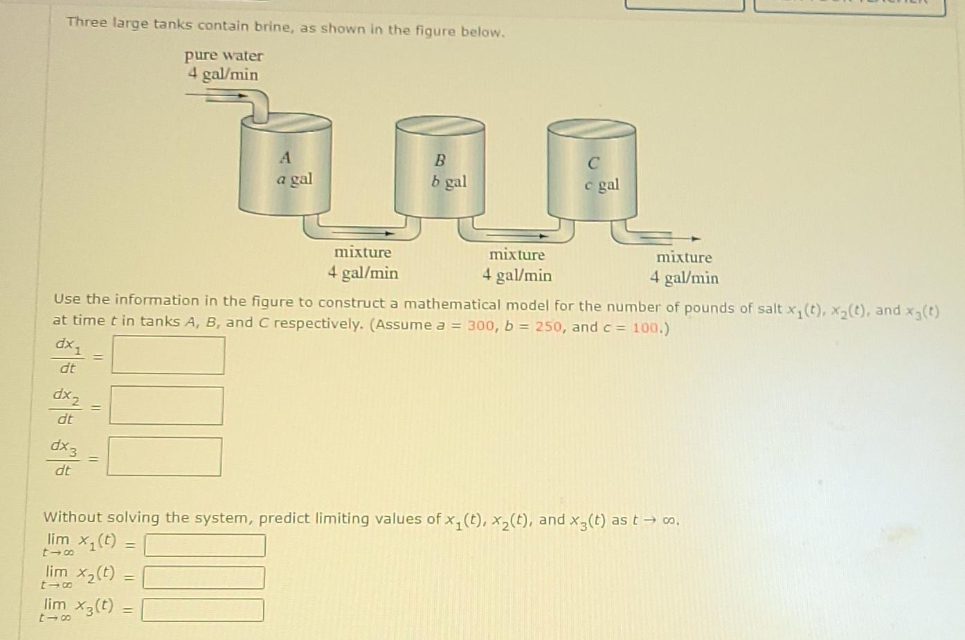 Solved Three large tanks contain brine, as shown in the | Chegg.com