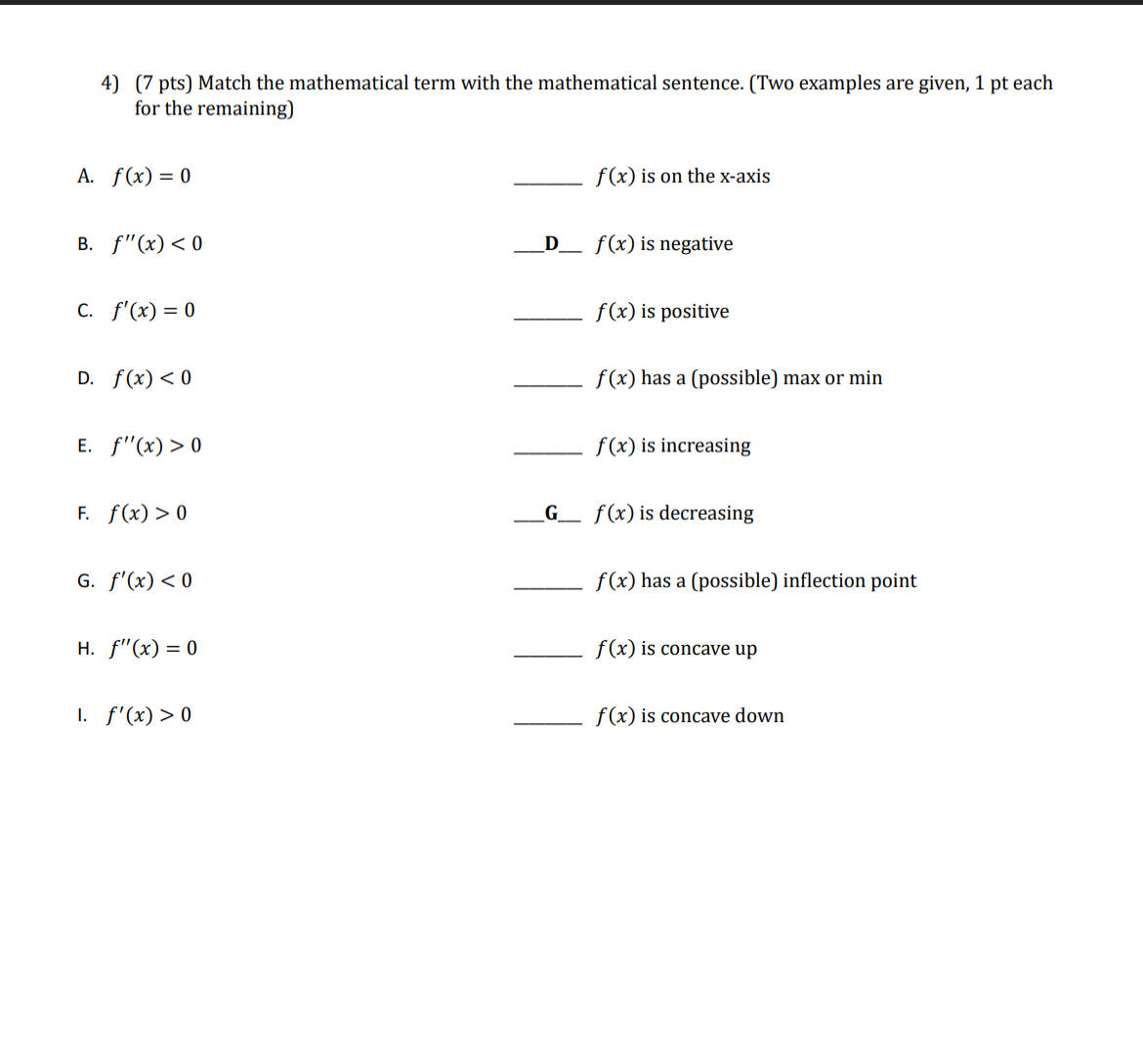 Solved (7 ﻿pts) ﻿Match the mathematical term with the | Chegg.com