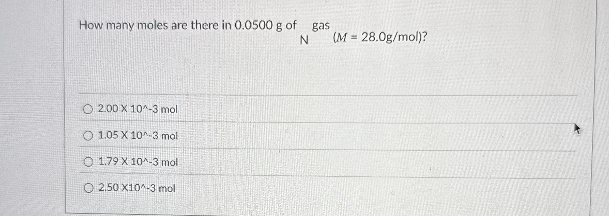 Solved How many moles are there in 0.0500 ﻿g of | Chegg.com