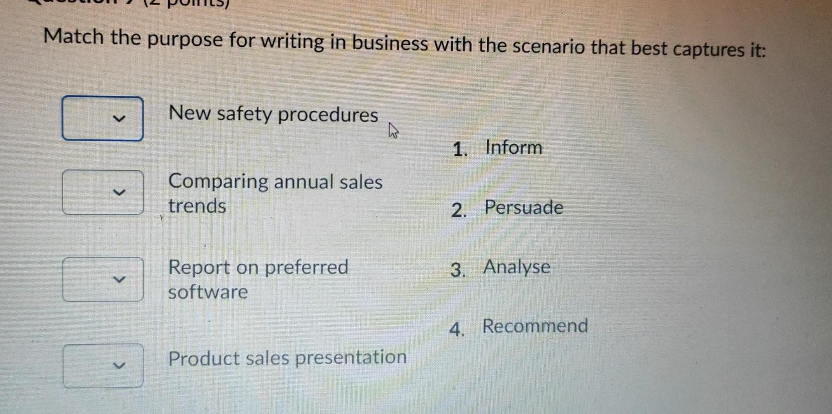 Solved Match the purpose for writing in business with the | Chegg.com Solved Match the purpose for writing in business with the | Chegg.com