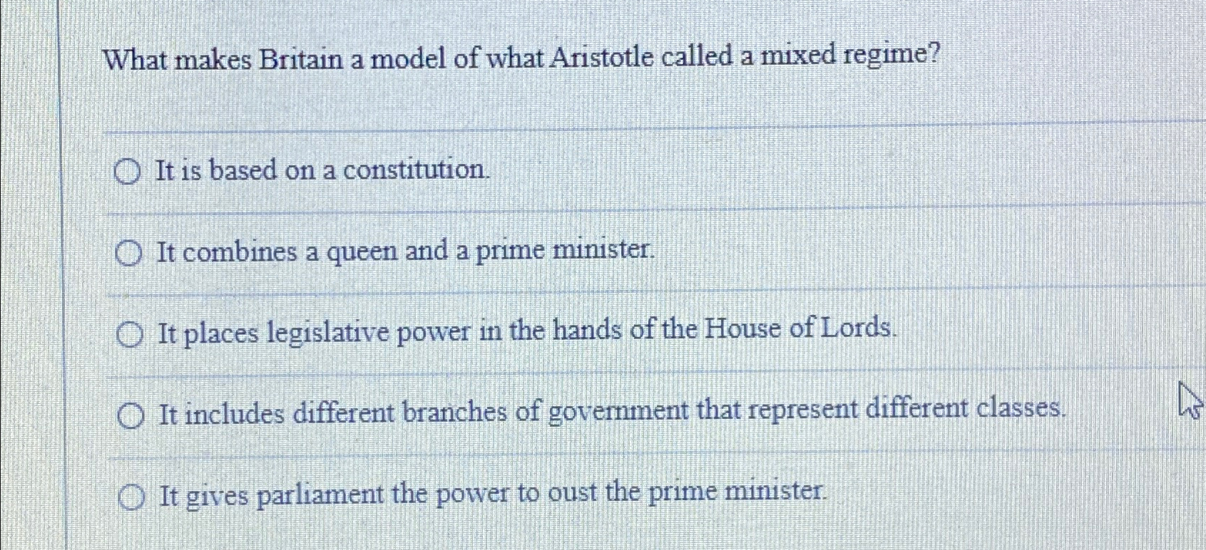 What makes Britain a model of what Aristotle called a | Chegg.com