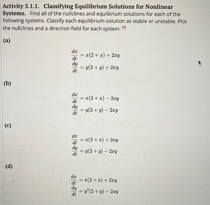 Solved Activity 5.1.1. Classifying Equilibrium Solutions for | Chegg.com