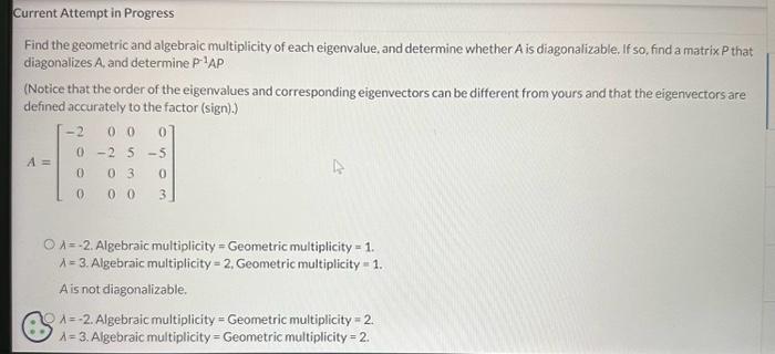 Solved Find the geometric and algebraic multiplicity of each | Chegg.com