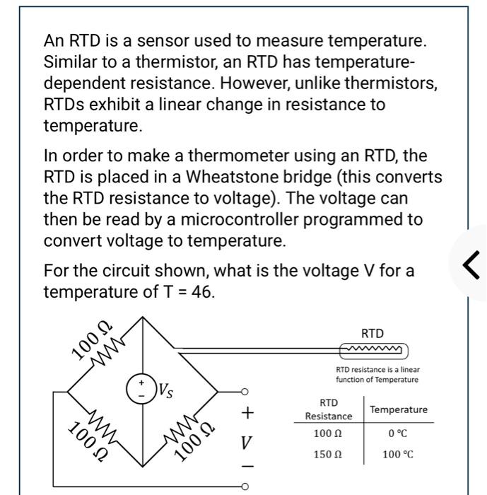 Solved An RTD is a sensor used to measure temperature. | Chegg.com