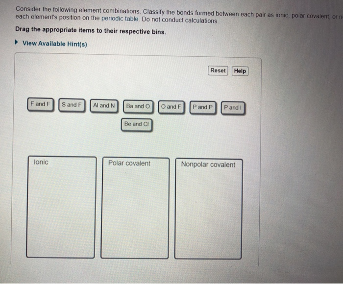 Solved Consider the following element combinations Classify | Chegg.com