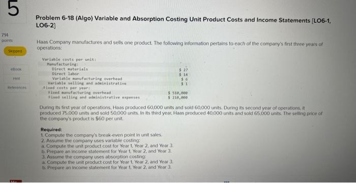 Solved Problem 6-18 (Algo) Variable and Absorption Costing | Chegg.com