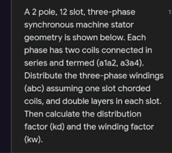 Solved 11 A 2 pole, 12 slot, three-phase synchronous machine | Chegg.com
