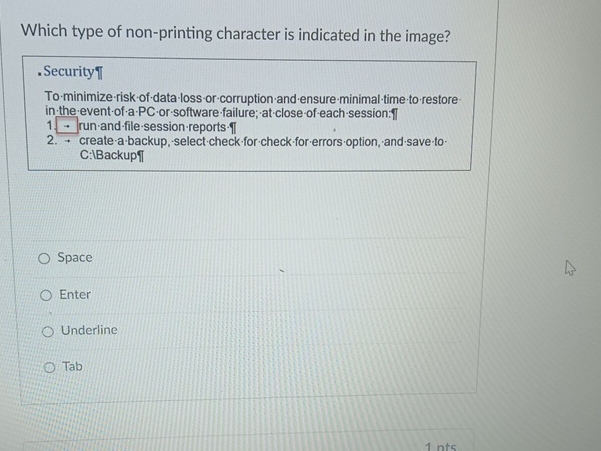 Solved Which type of non-printing character is indicated in | Chegg.com