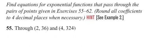 Solved Find equations for exponential functions that pass | Chegg.com