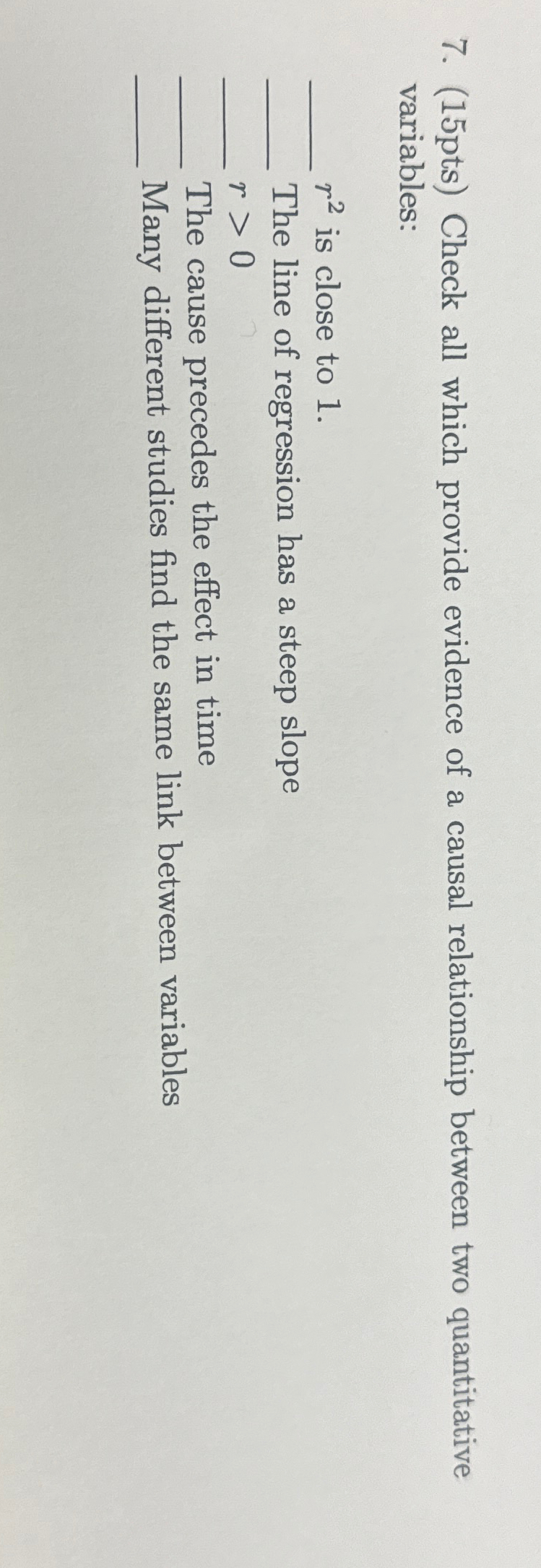 Solved (15pts) ﻿Check all which provide evidence of a causal | Chegg.com