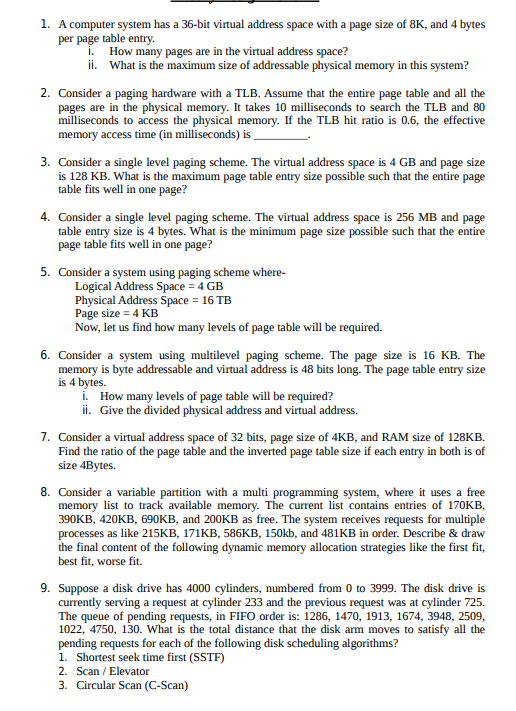 A computer system has a 36-bit virtual address space | Chegg.com