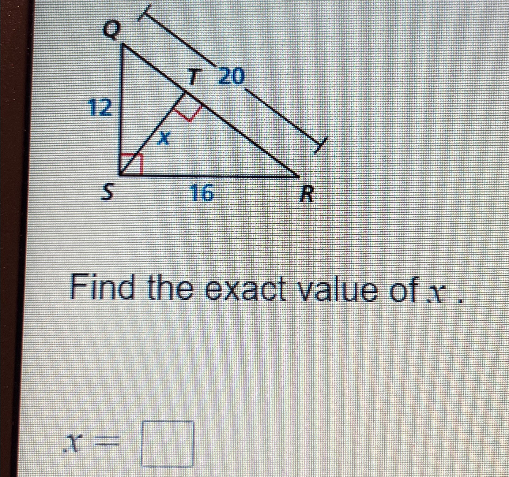 Solved Find the exact value of x.x= | Chegg.com