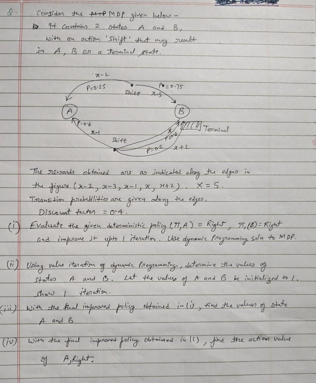 Solved Q. Consider the MDP given below -a. It contains 2 | Chegg.com