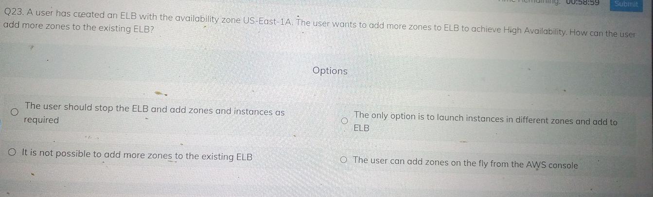 Solved Q23. ﻿A user has created an ELB with the availability | Chegg.com