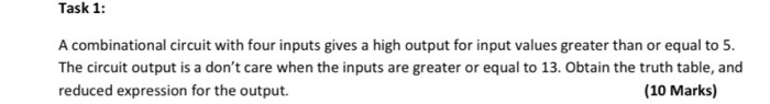 Solved Task 1: A combinational circuit with four inputs | Chegg.com