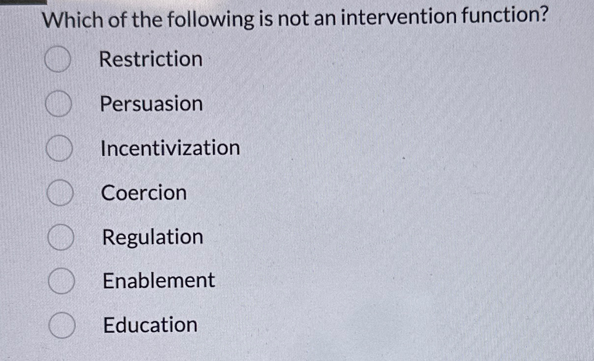 Which of the following is not an intervention | Chegg.com