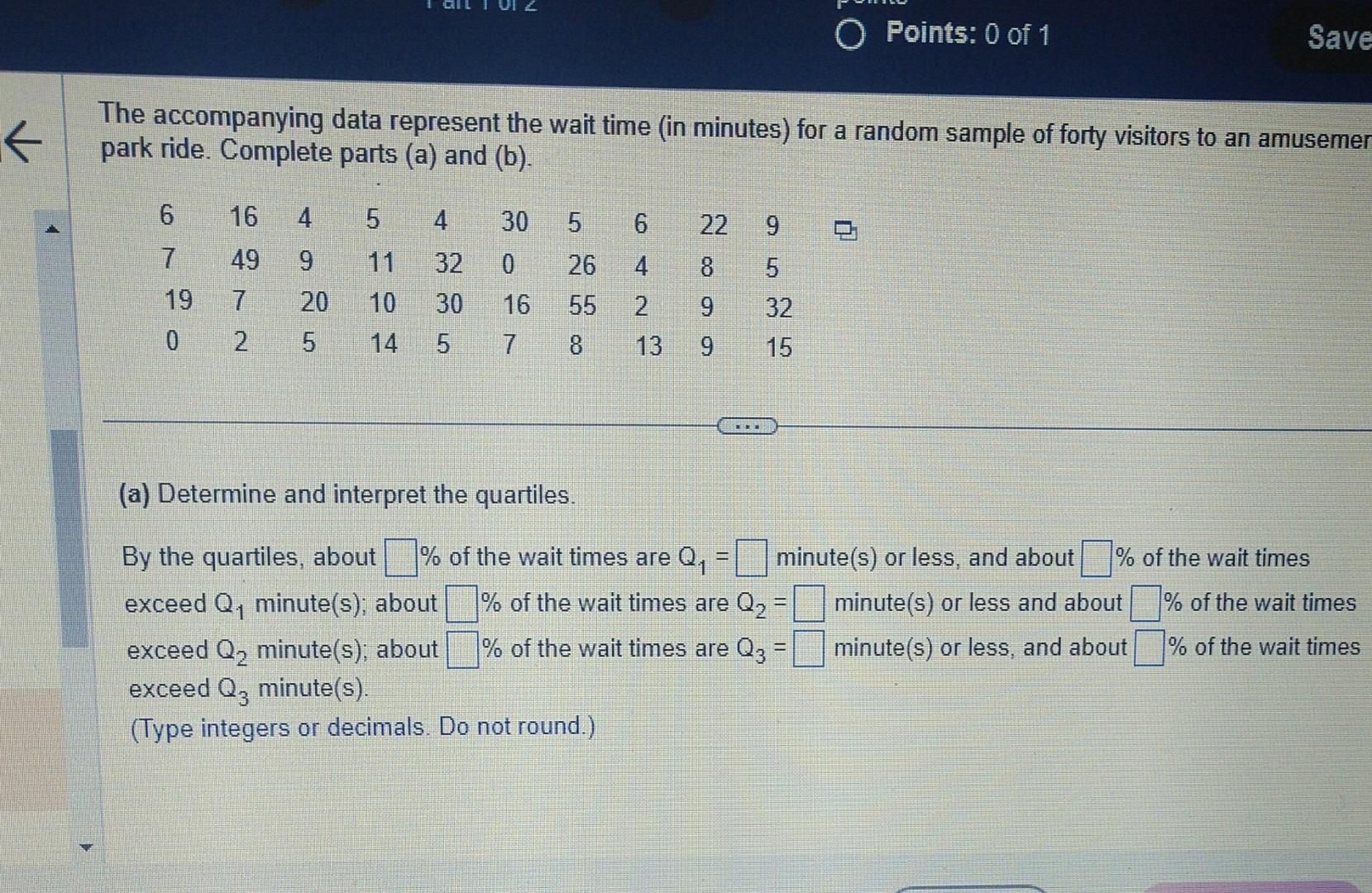 Solved The accompanying data represent the wait time (in | Chegg.com