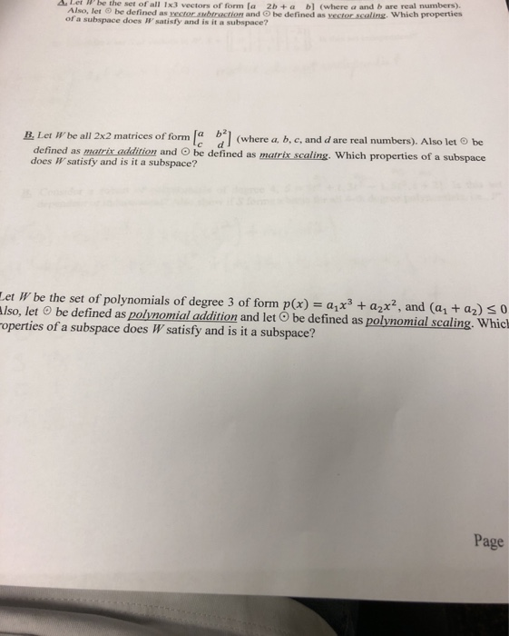 Solved A. Let W be the set of all 1x3 vectors of formla 2b + | Chegg.com