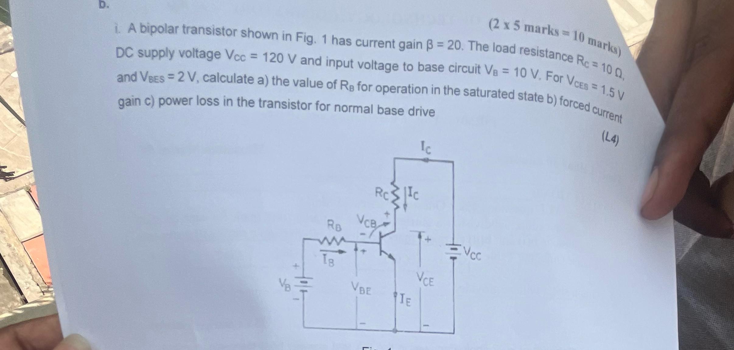 Solved i. ﻿A bipolar transistor shown in Fig. 1 ﻿has current | Chegg.com